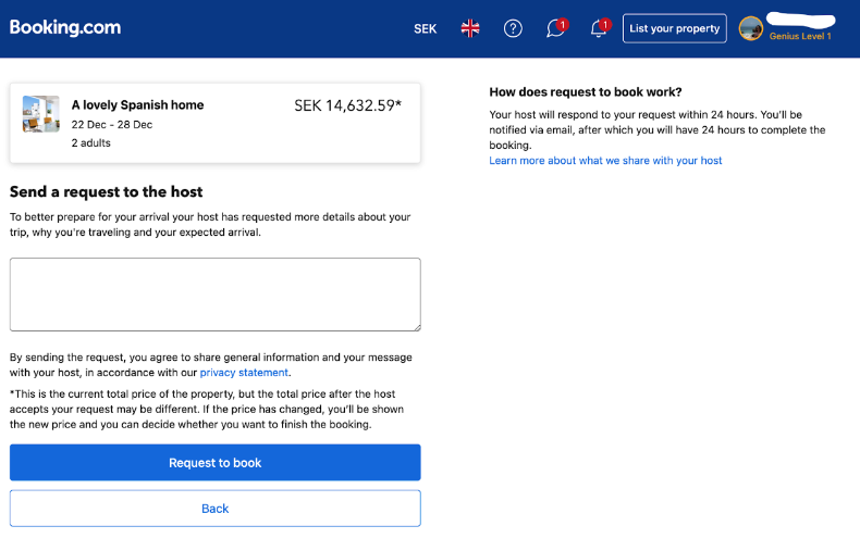 Request Booking on Booking.com