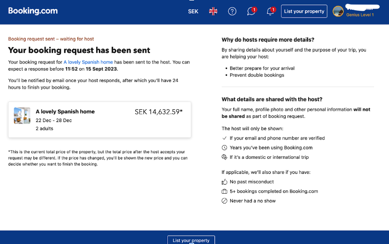 Request Booking on Booking.com