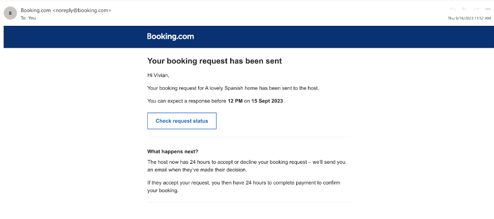 Request Booking on Booking.com